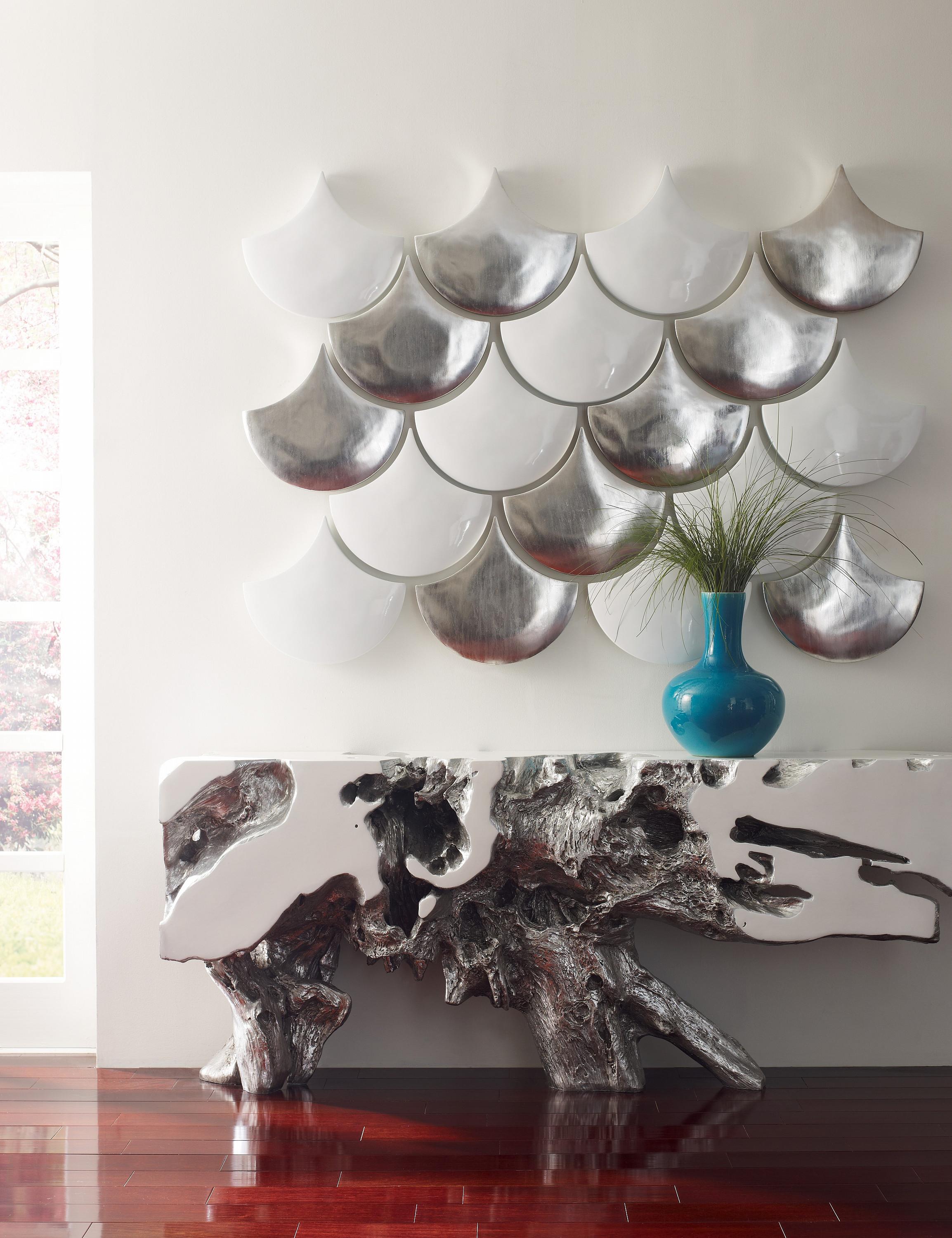 Scales Wall Tiles, Glossy White, Set of 3