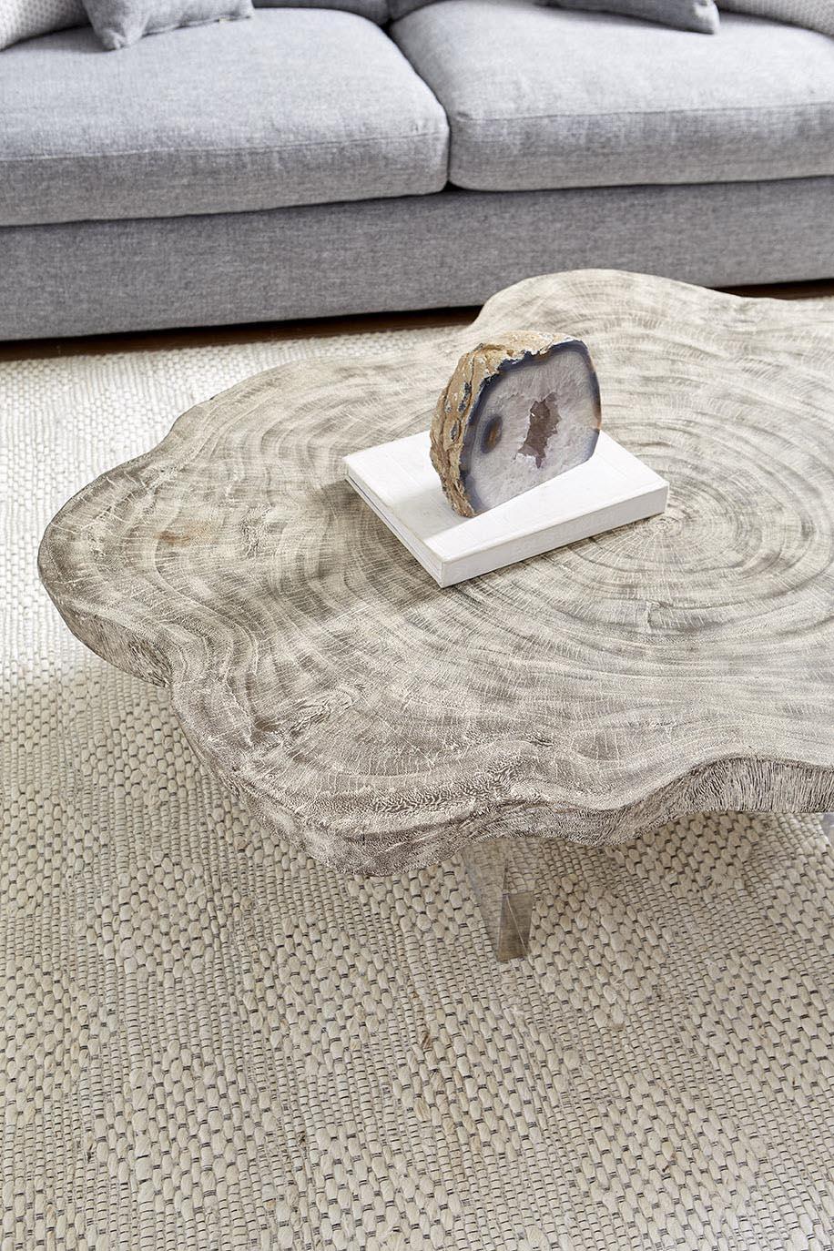 Floating Coffee Table on Acrylic Legs, Gray Stone, Size Varies