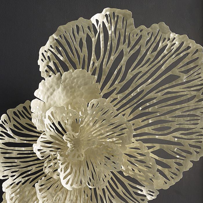 Flower Wall Art, Medium, Ivory, Metal