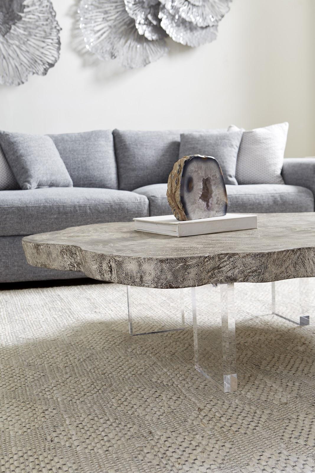 Floating Coffee Table on Acrylic Legs, Gray Stone, Size Varies