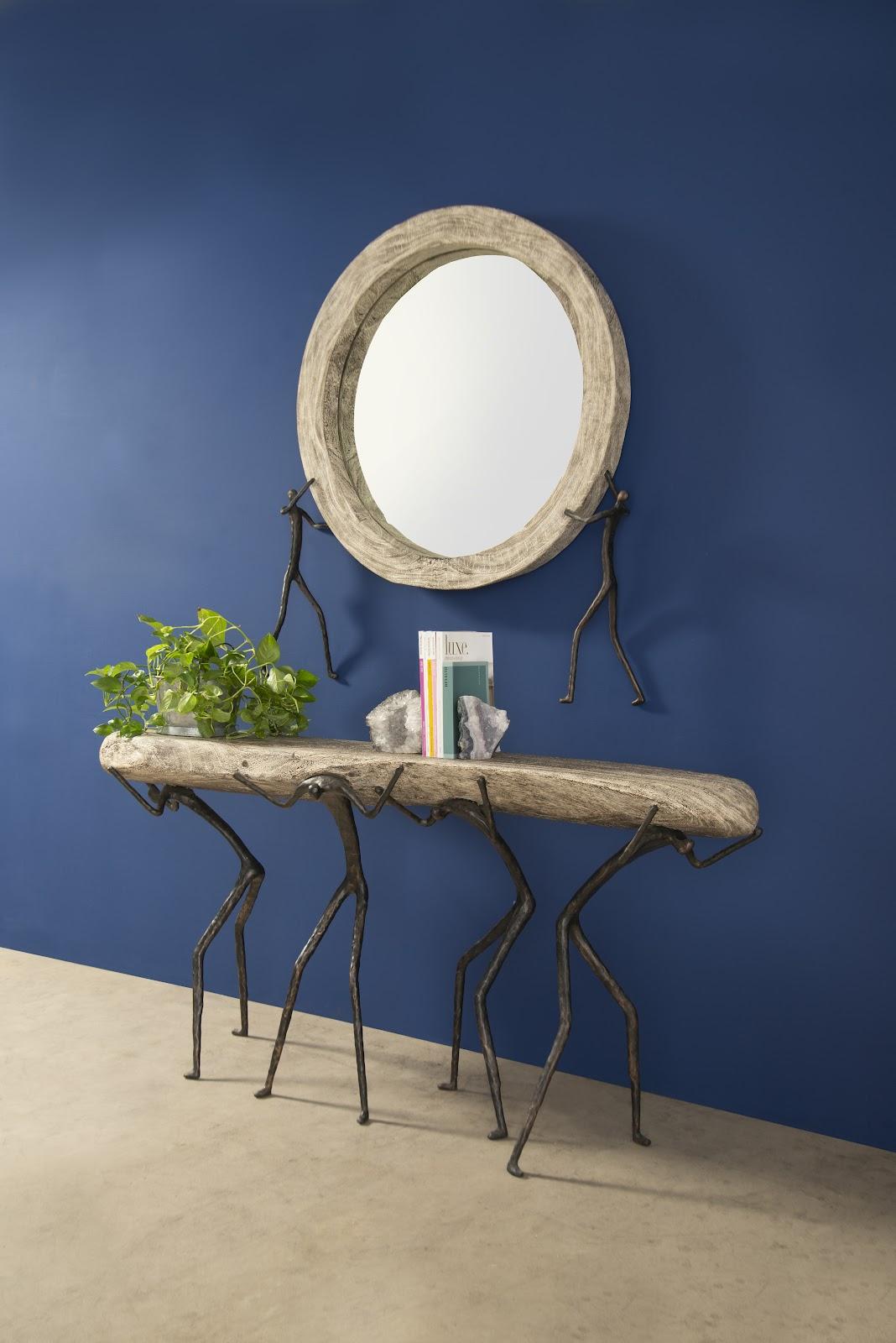 Atlas Mirror, Chamcha Wood, Gray Stone Finish, Metal